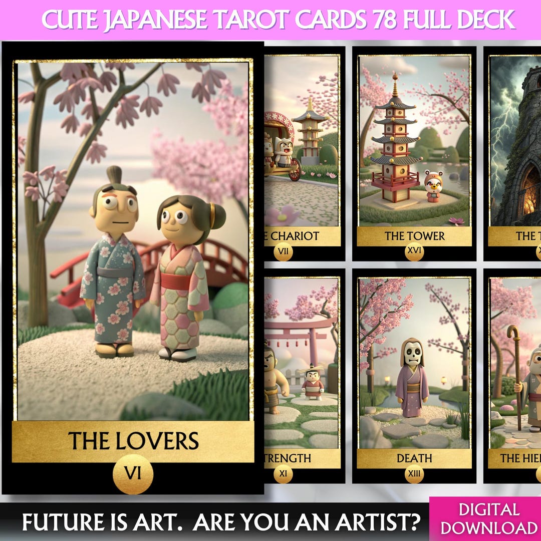 Digital Japanese Tarot Deck Cute Japanese Tarot Cards Deck Printable ...