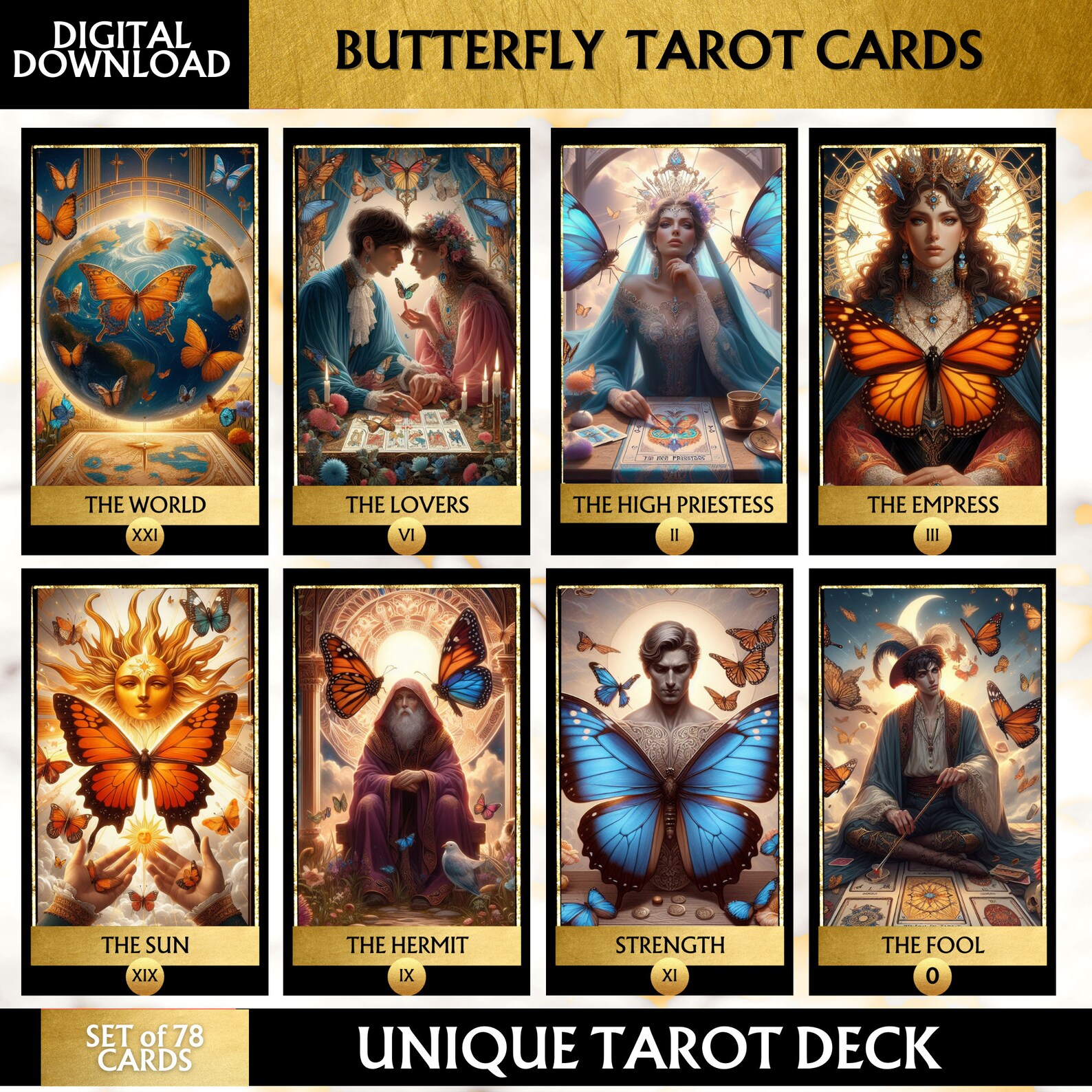 Butterfly Tarot Deck 78 Tarot Cards Deck Printable Tarot Cards Deck ...