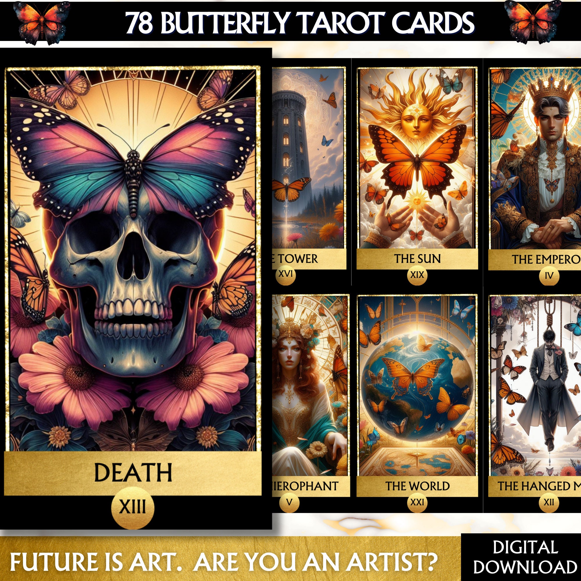 Butterfly Tarot Deck 78 Tarot Cards Deck Printable Tarot Cards Deck ...