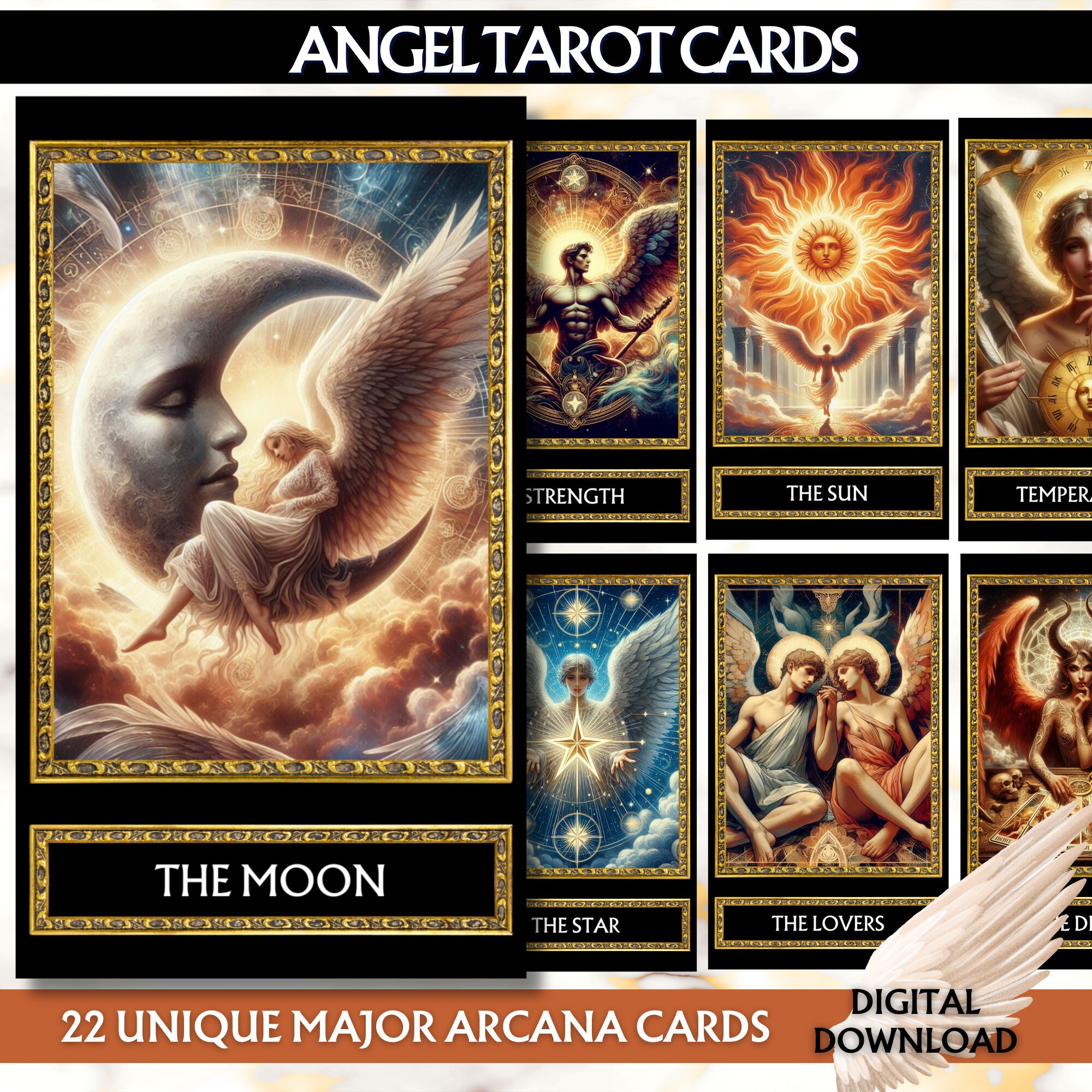 Angel Tarot Deck Printable 22 Major Arcana Set Unique Angel Wings ...