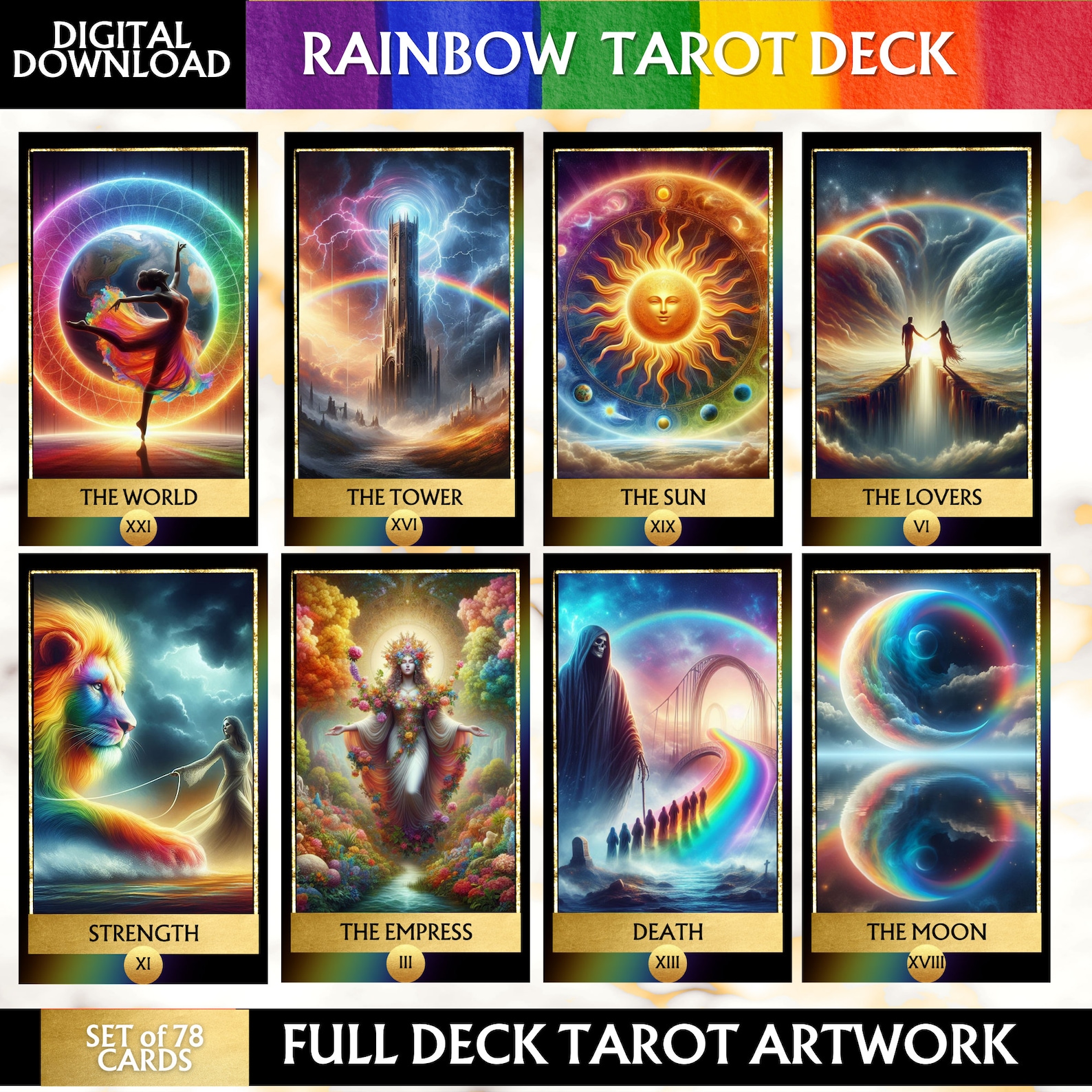 Rainbow 78 Tarot Cards Deck Love Tarot Deck Digital Tarot Deck ...