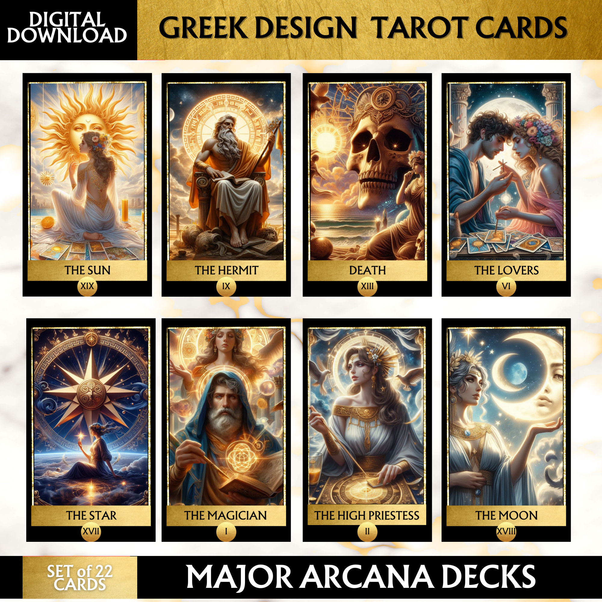 Digital Greek Mythology 22 Major Arcana Tarot Cards, Printable Tarot ...