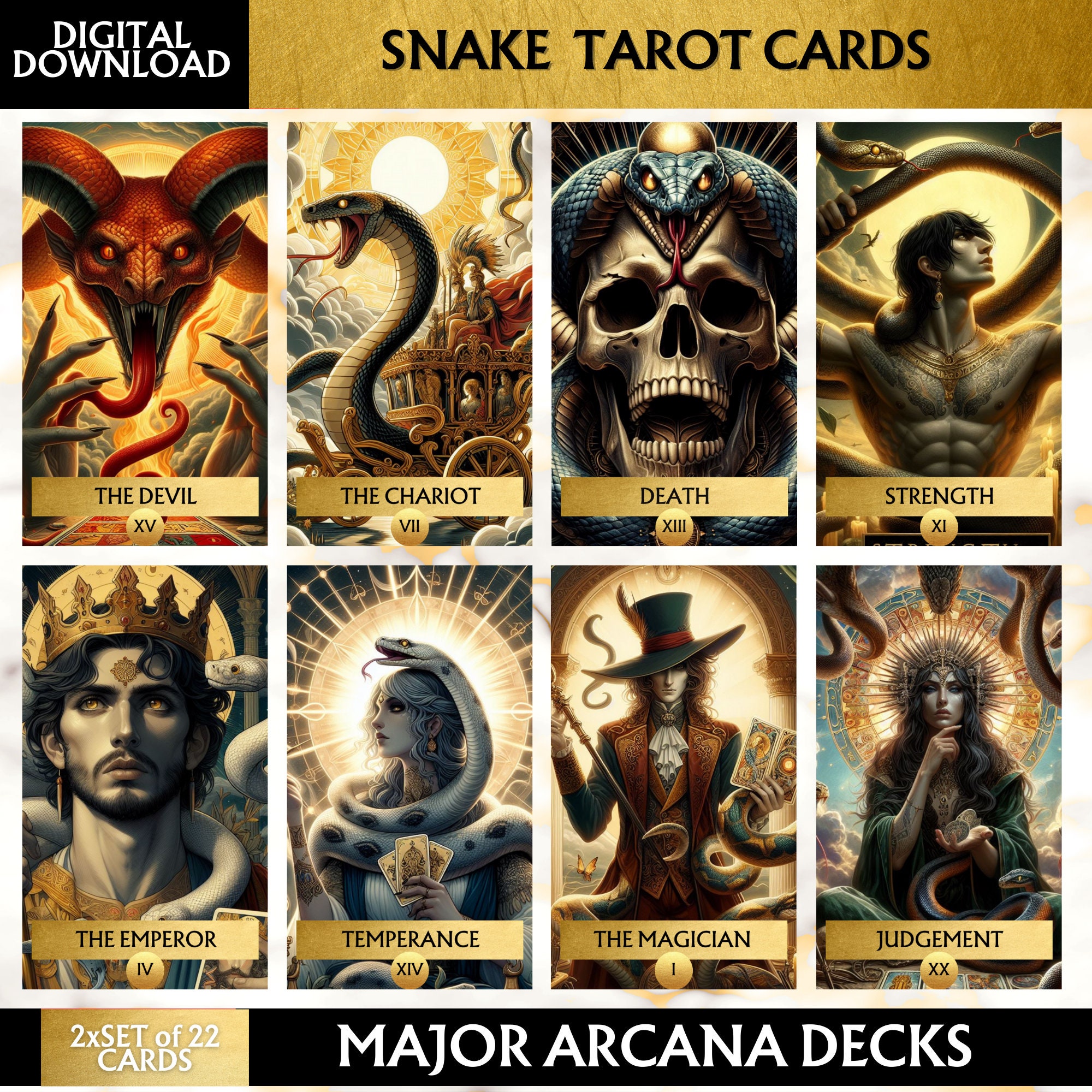 Digital 78 Snake Tarot Cards, Printable Tarot Deck Digital Cards Deck ...