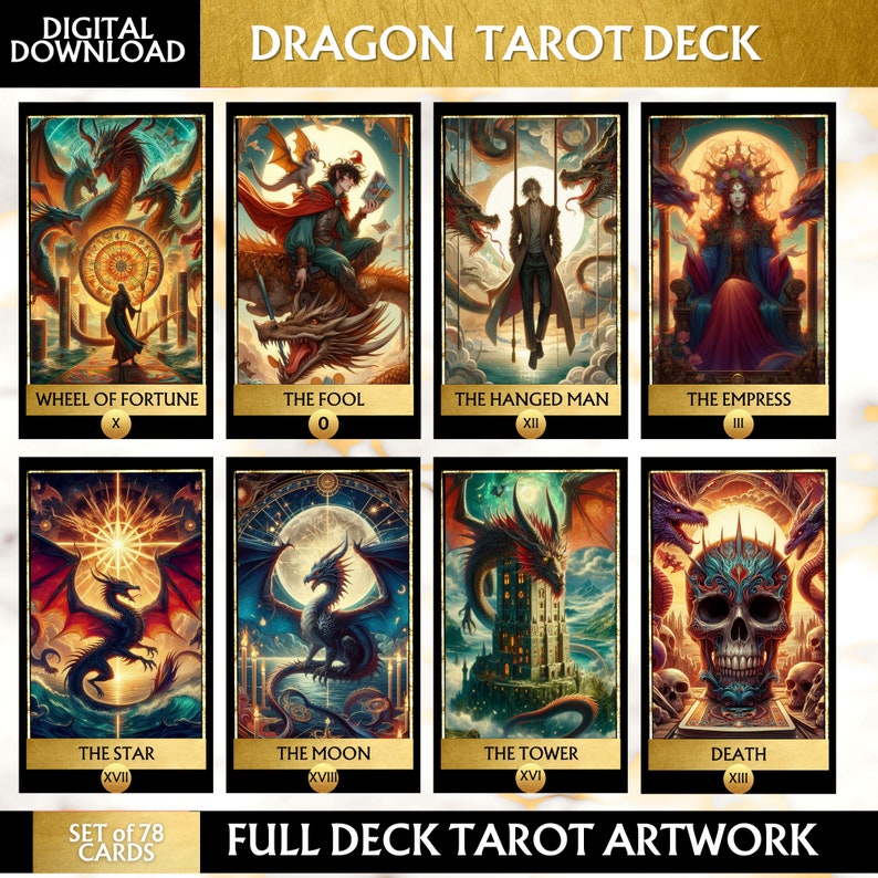 78 Tarot Cards Deck Dragon Tarot Deck Digital Chinese Dragon Artwork ...
