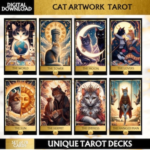 Printable 78 Cat Tarot Deck, Digital Cat Lovers Tarot Cards, Full Deck Tarot Cards, Printable ...
