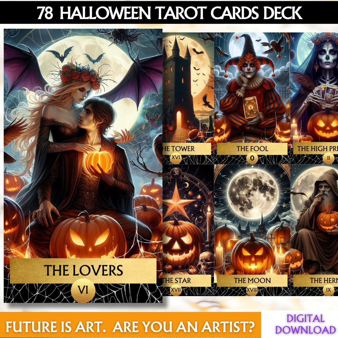 Halloween 78 Tarot Cards, Printable Tarot Deck Halloween Tarot Cards ...