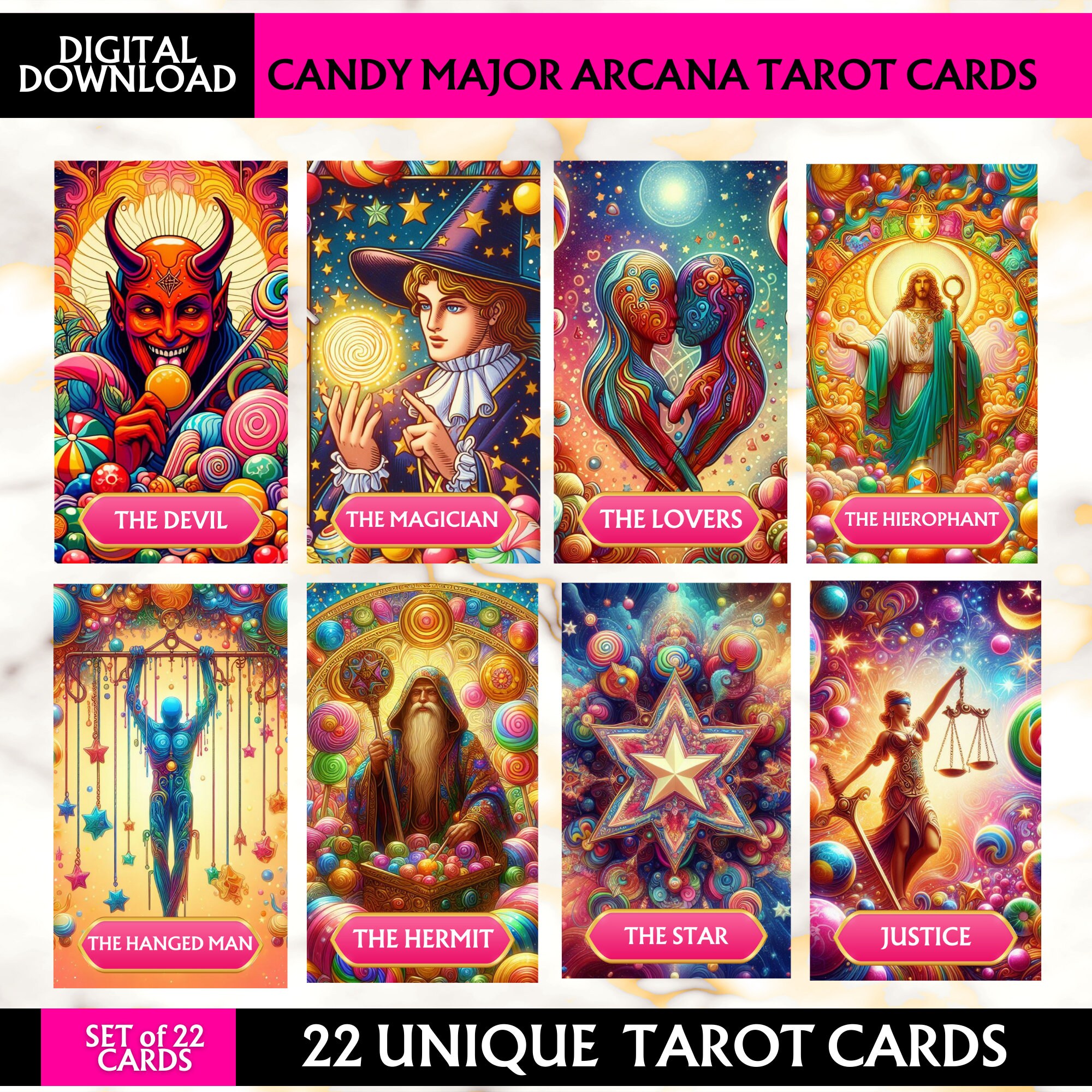 Printable Candy Major Arcana Cards Deck Digital Tarot Cards Deck Pdf ...