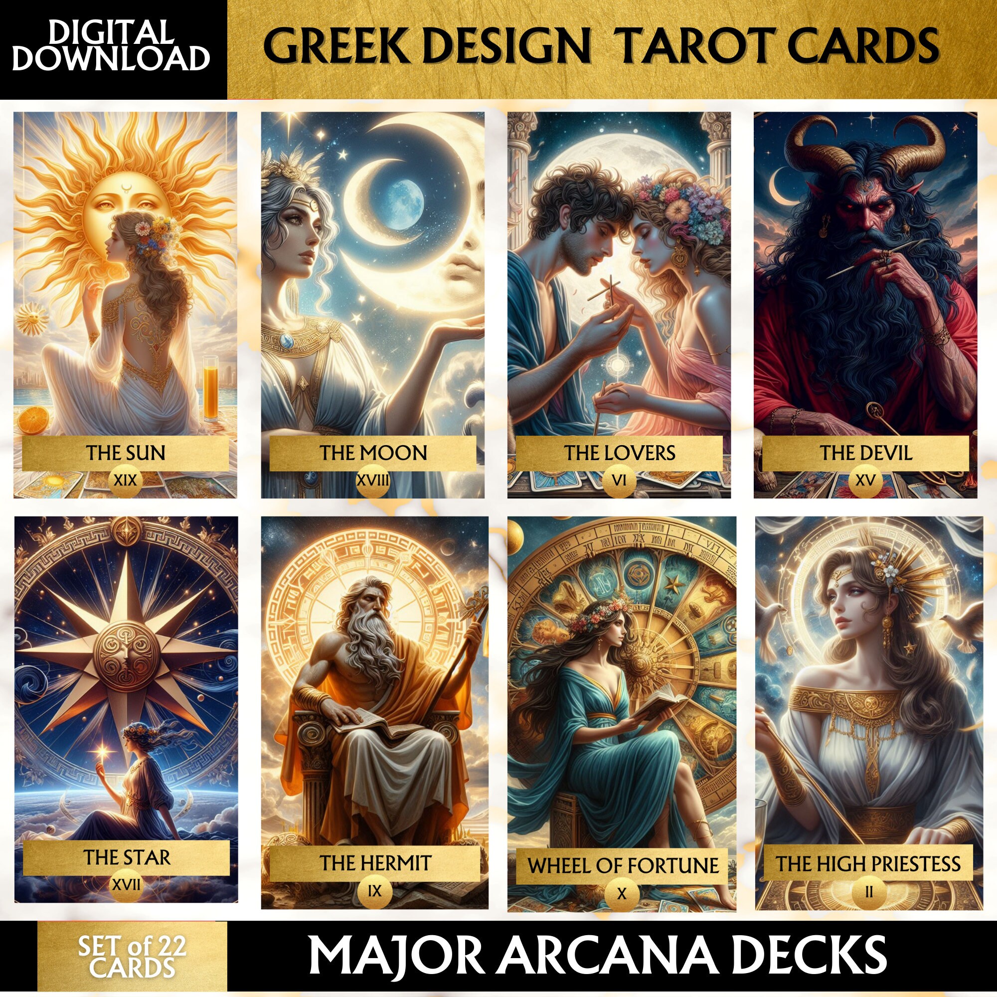 Digital Greek Mythology 22 Major Arcana Tarot Cards, Printable Tarot ...