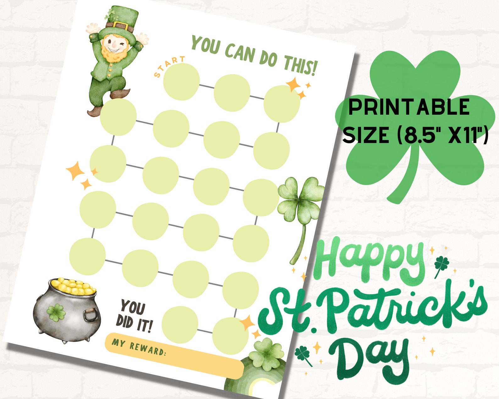 Printable St. Patrick's Day Reward Chart Toddler Saint - Etsy