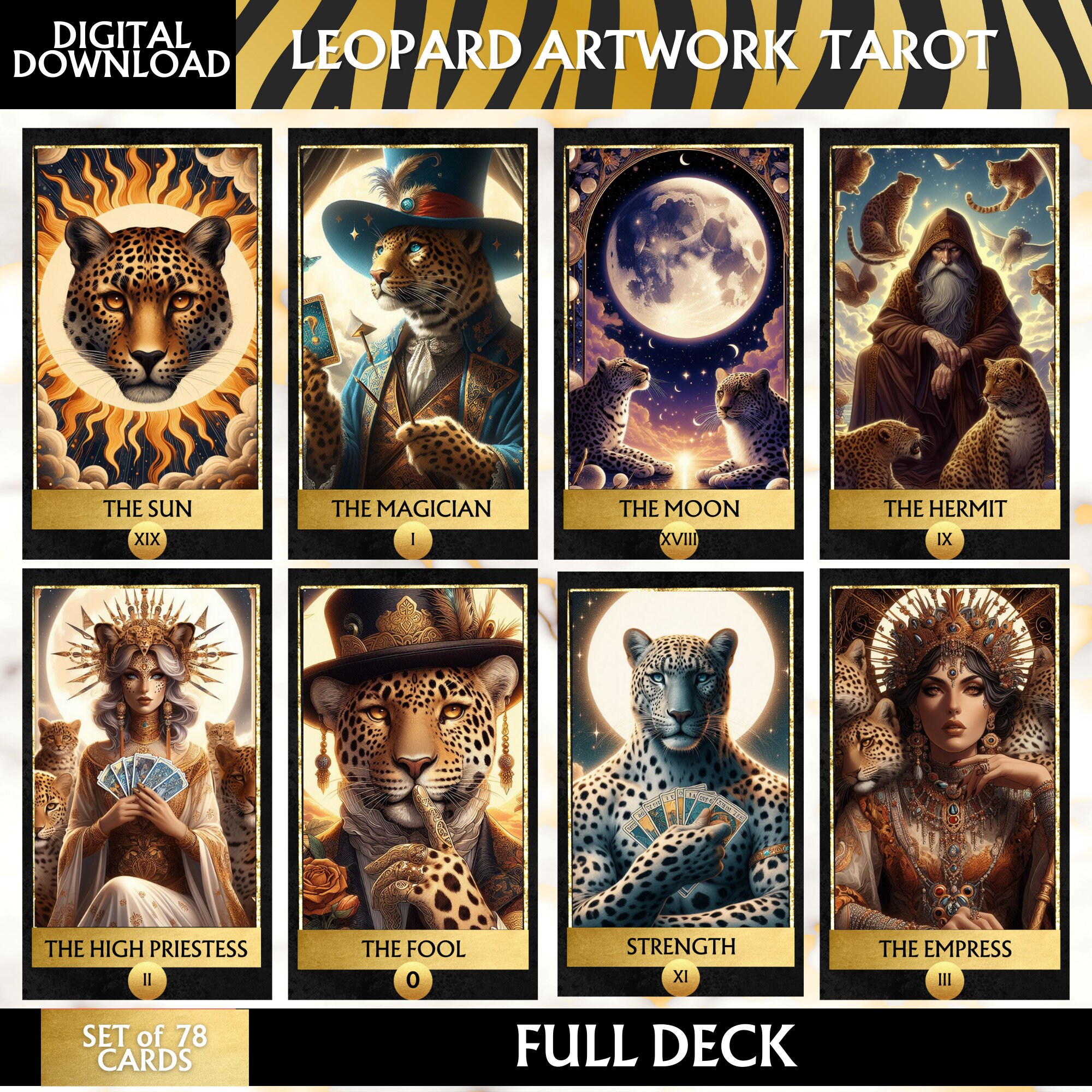 Leopard Theme Digital Tarot Cards, Printable Tarot Deck Digital Cards ...