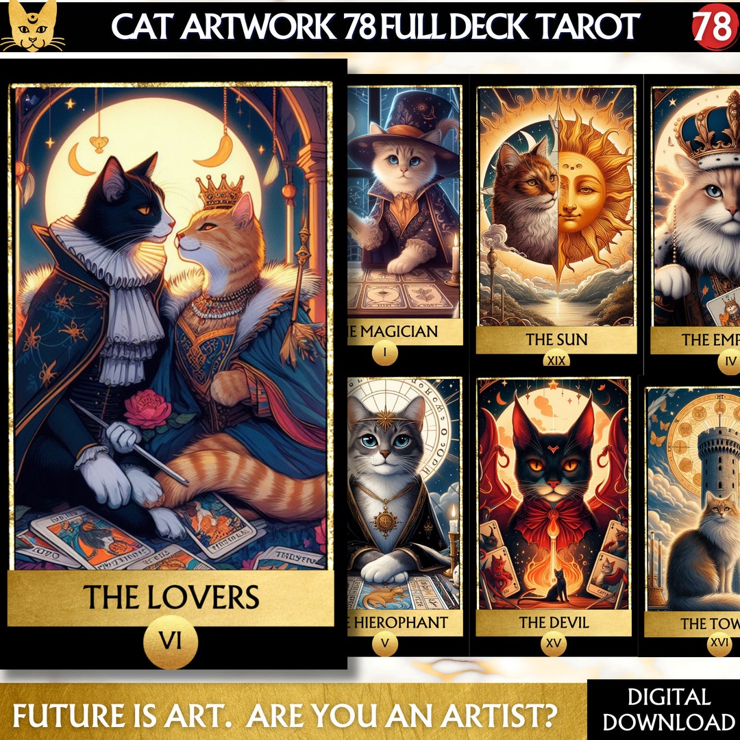 Printable 78 Cat Tarot Deck, Digital Cat Lovers Tarot Cards, Full Deck Tarot Cards, Printable ...