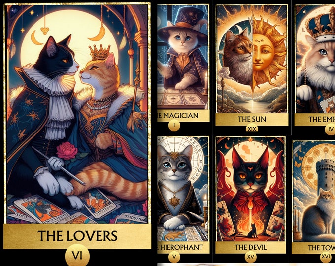 Printable 78 Cat Tarot Deck, Digital Cat Lovers Tarot Cards, Full Deck ...