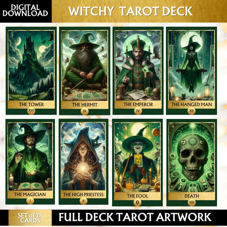 78 Tarot Cards Deck Green Witch Oracle Deck Digital Witchcraft Oracle ...