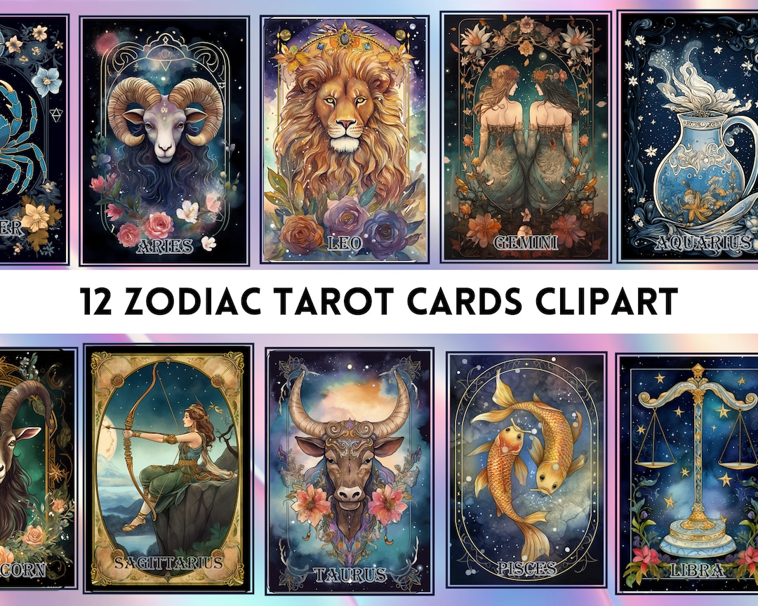 Zodiac Tarot Cards Clipart, 12 Zodiac Cards Png, Zodiac Design Clipart ...