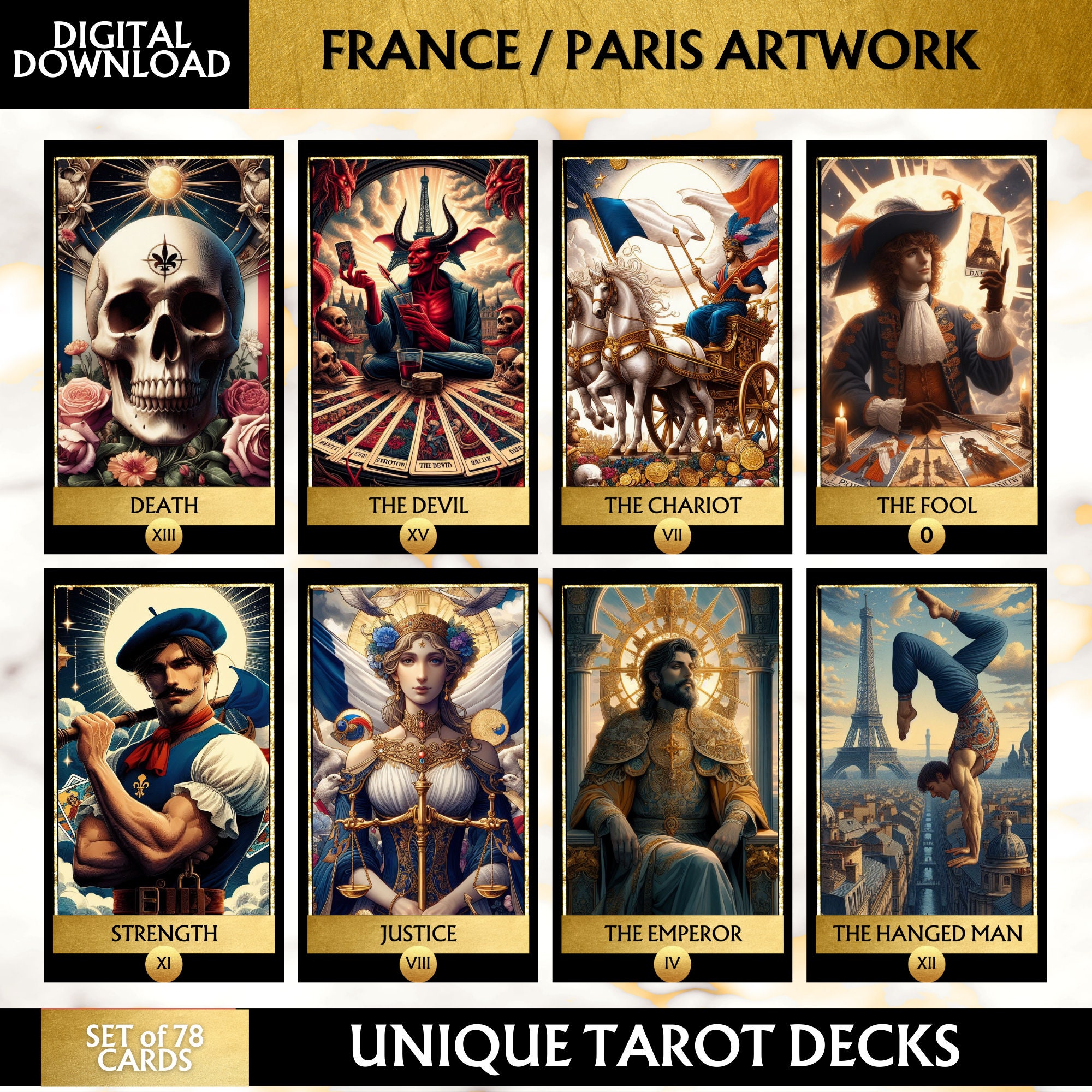 78 Tarot Cards Deck Paris Tarot Deck Digital France Artwork Printable ...