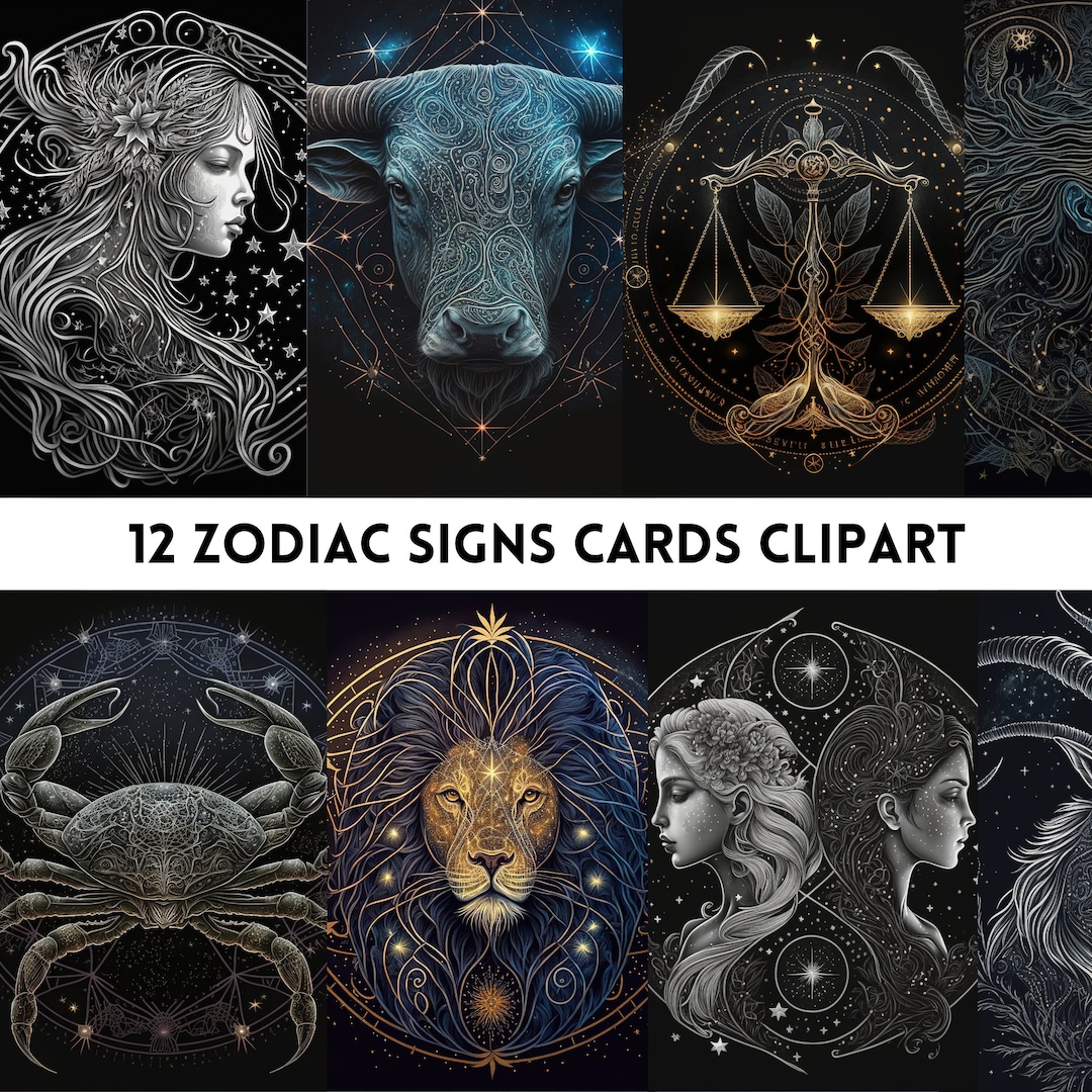 Zodiac Tarot Cards Clipart, 12 Zodiac Cards Png, Zodiac Design Clipart ...