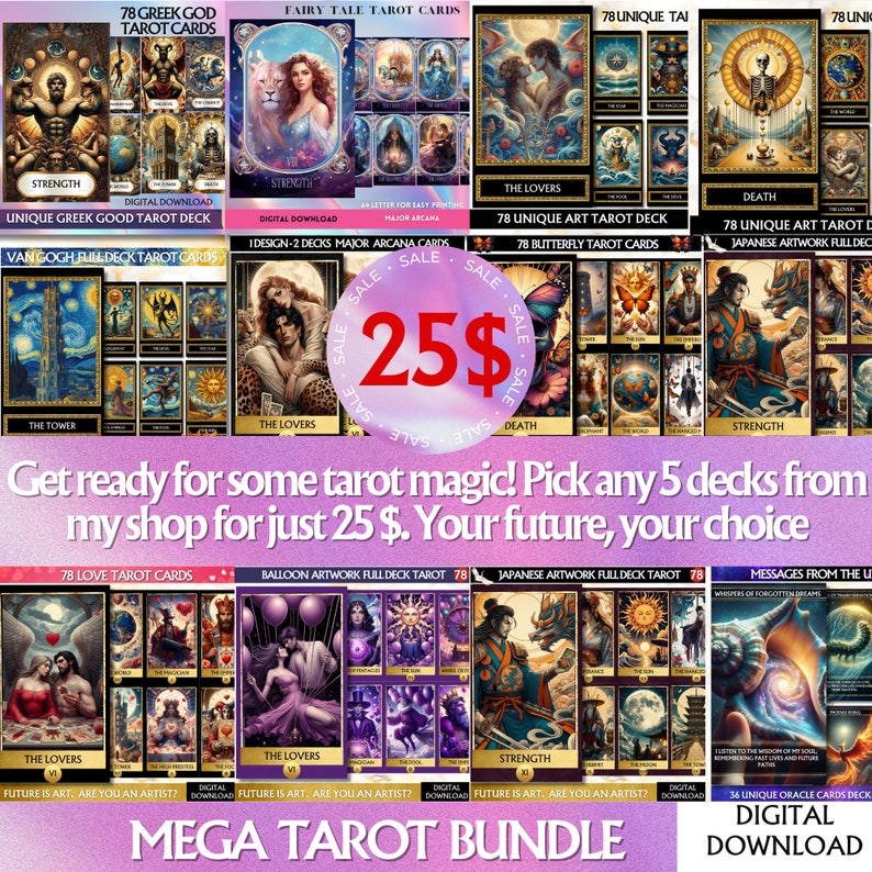 Printable Tarot Deck Bundle Digital Tarot Cards Bundle Artwork ...