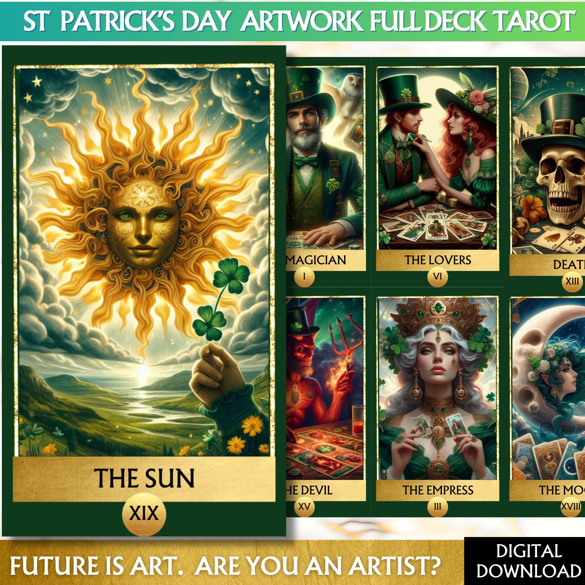 Saint Patrick's Day 78 Tarot Cards Deck Green Tarot Deck Digital Tarot ...