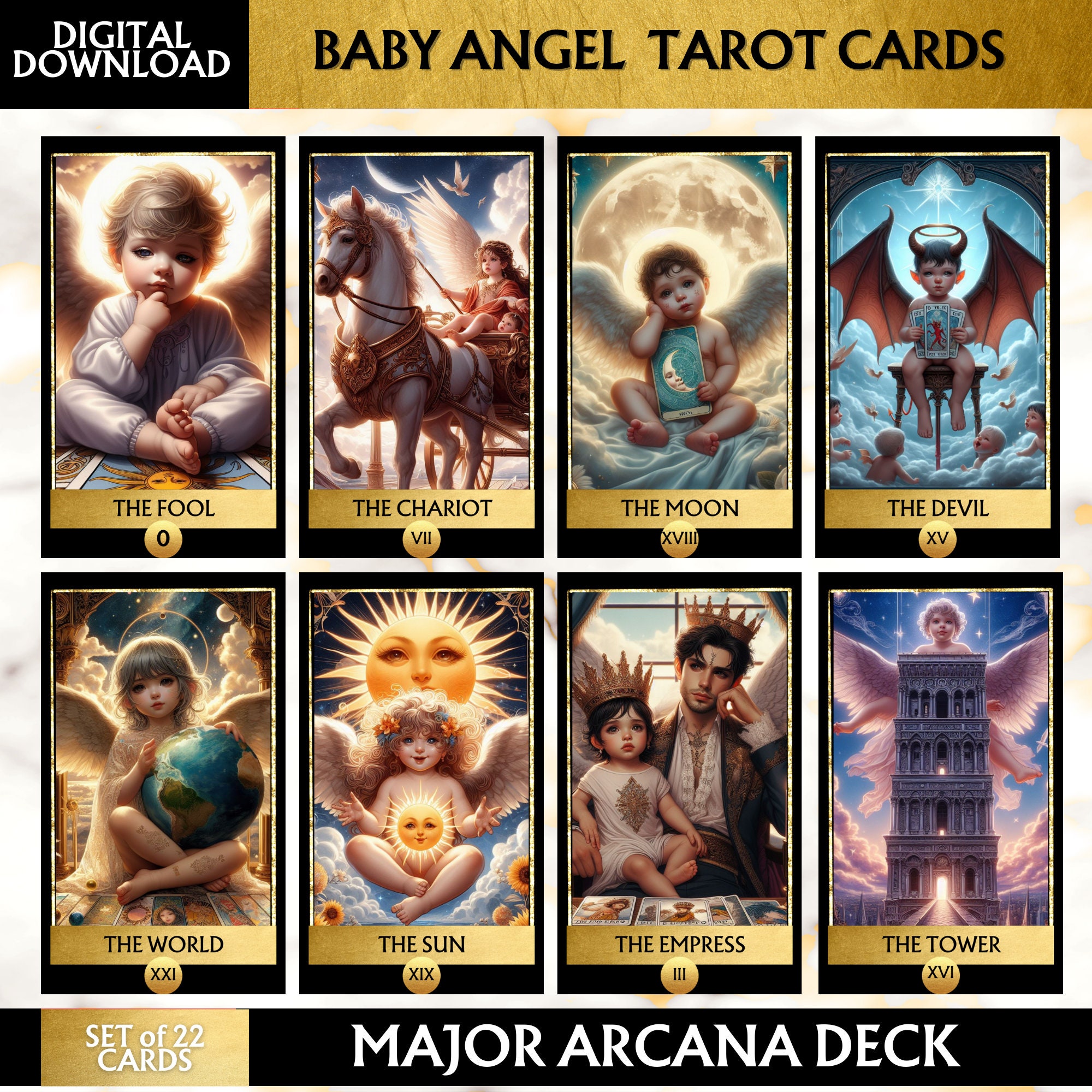 Baby Angel Tarot Deck Printable 22 Major Arcana Set Angel Wings Oracle ...