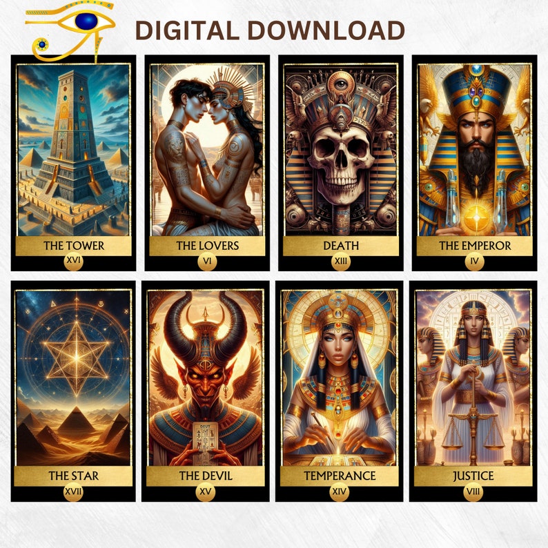Egyptian 78 Tarot Cards, Printable Tarot Deck Digital Egypt Tarot Cards ...