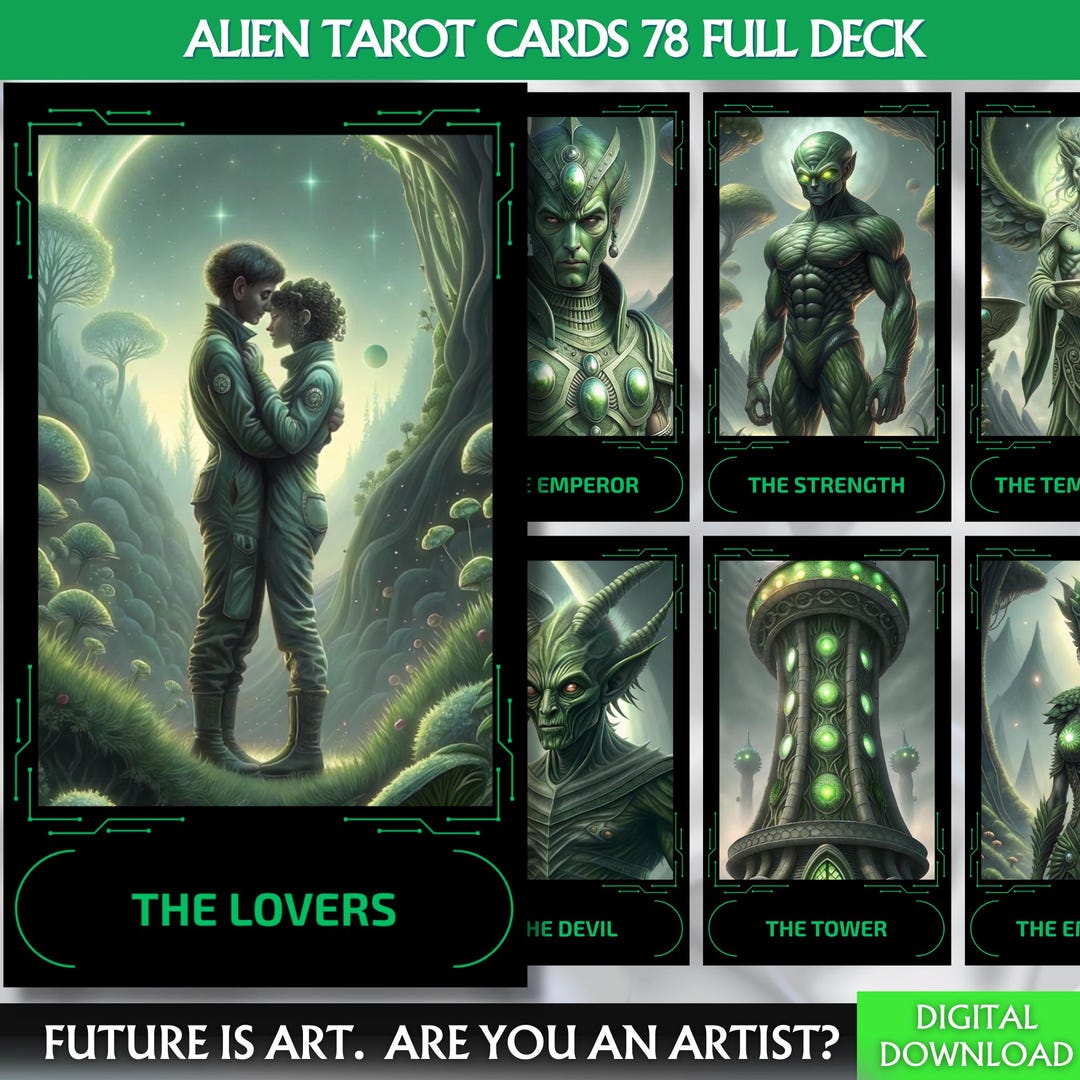 Digital Alien Tarot Deck Green Witch Tarot Cards Deck Printable Full ...