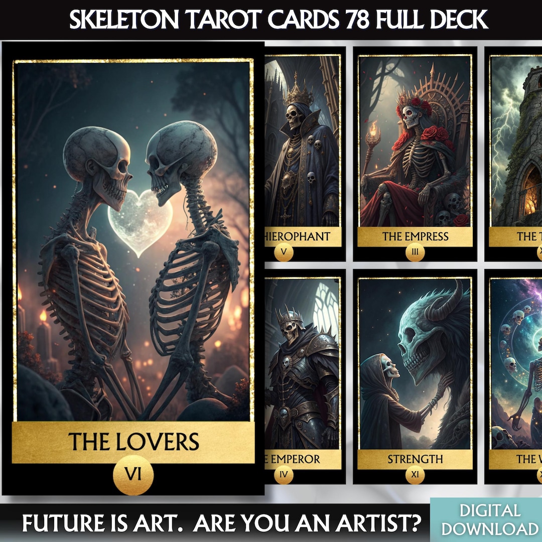 Digital Skeleton Tarot Deck Gothic Tarot Cards Deck Printable Full Deck ...