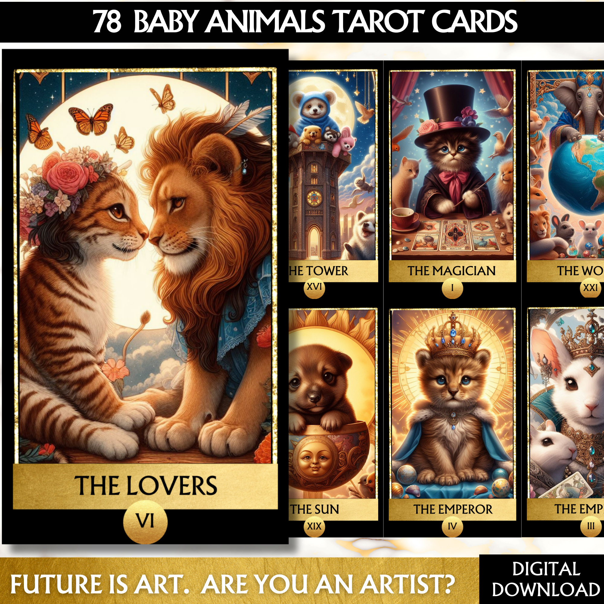 78 Tarot Cards Deck Baby Animals Tarot Deck Printable Animals Tarot ...