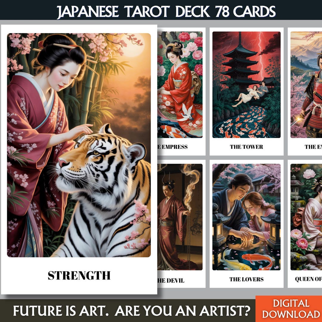 Japanese Tarot Deck 78 Digital Tarot Cards With Geisha Samurai Art ...