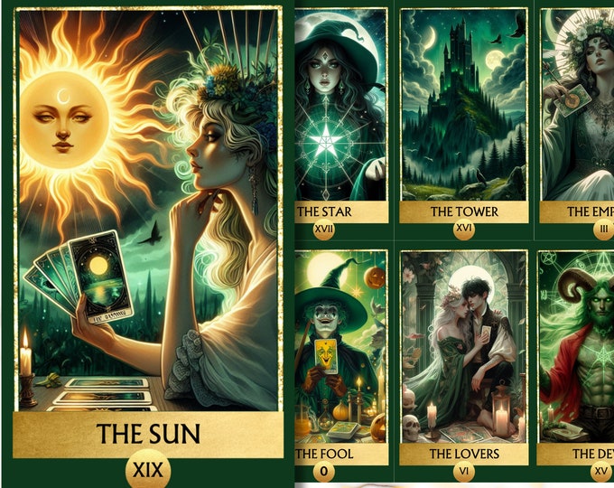 78 Tarot Cards Deck Green Witch Oracle Deck Digital Witchcraft Oracle ...