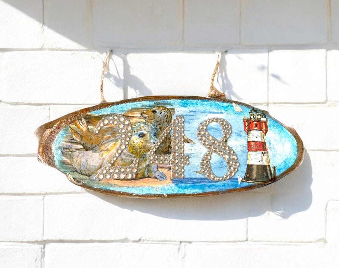 Wooden House Number Plaque, Nautical House Number, Wooden House Sign ...