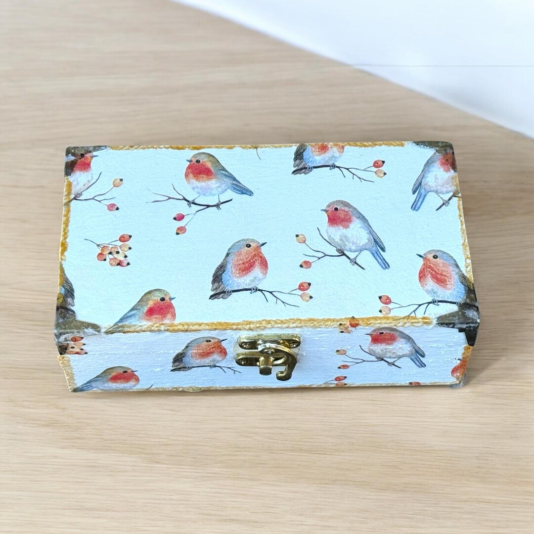 Trinket Box, Wooden Box, Jewellery Box, Robin Box, Robin Trinket Box ...