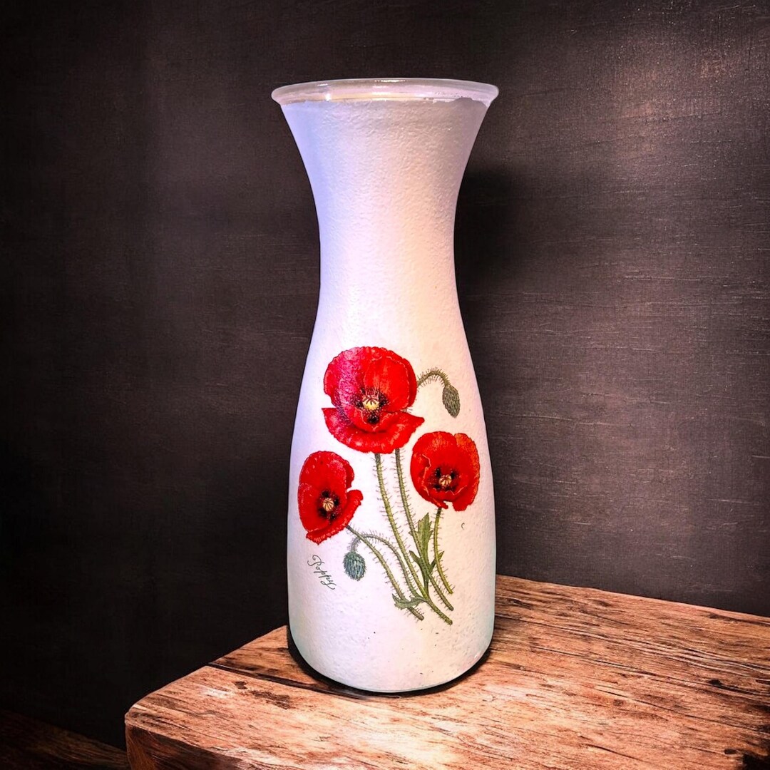 Poppy Vase, Glass Vase, Tall Vases, Red Poppy Decor, Poppy Gifts, Gift ...