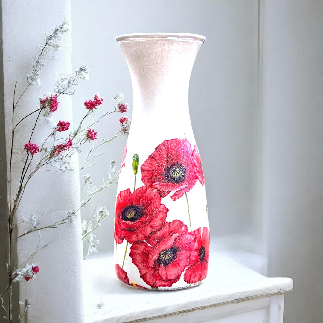 Glass Vase, Poppy Vase, Vase for Flowers, Pretty Vases, Red Poppies ...