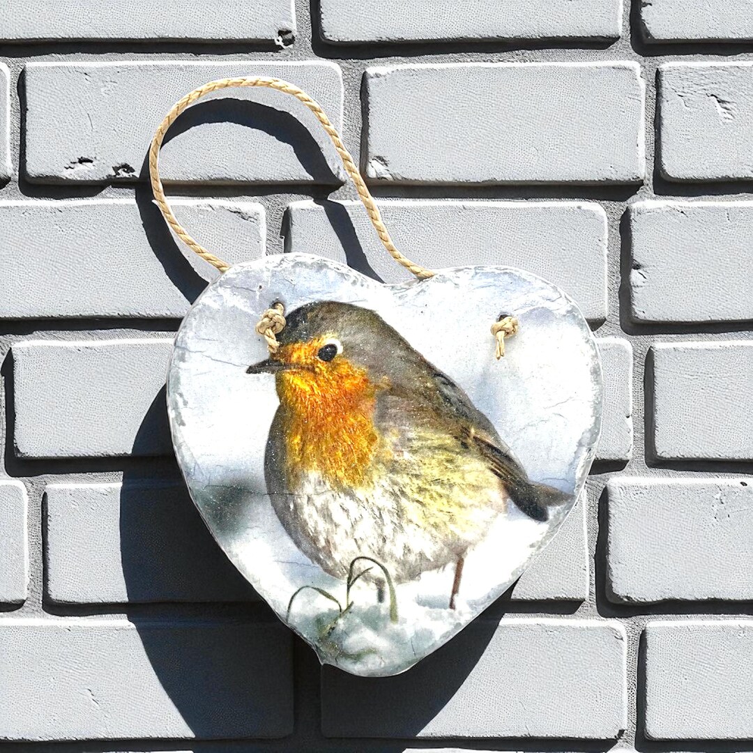 Slate Heart, Robin Decor, Robin Gifts, Memorial Slate, Robin Garden ...