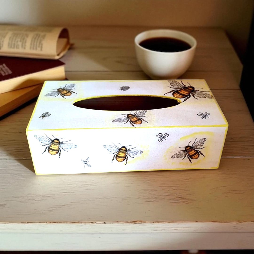 Tissue Box Cover, Tissue Holder, Wooden Tissue Box, Bee Tissue Box, Bee ...