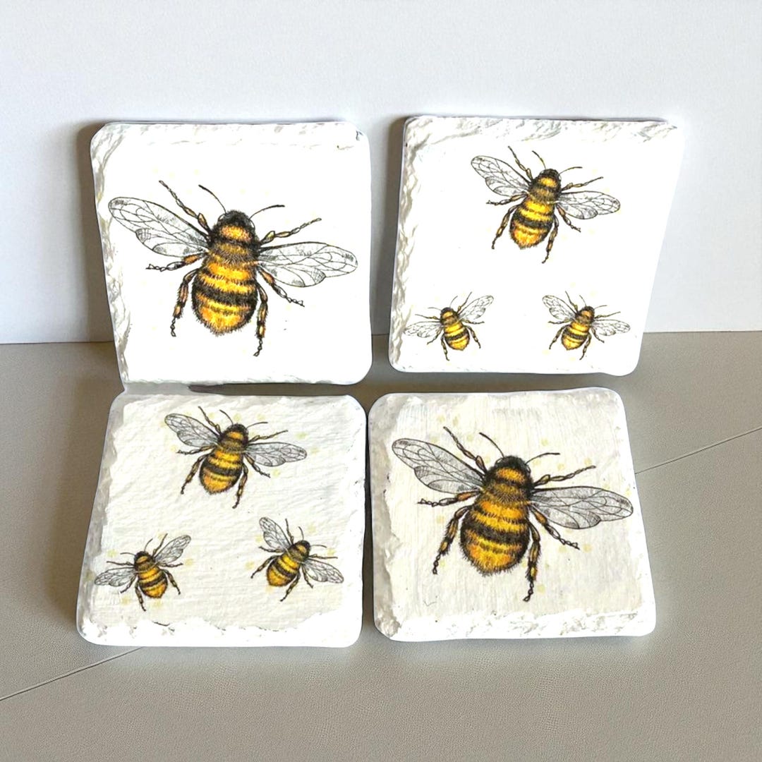 Slate Coasters, Bee Coasters, Bee Slate Coasters, Bee Decor, Bee Gift ...