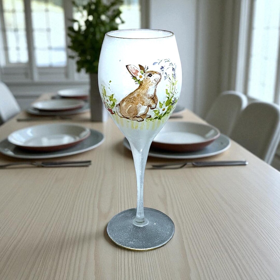Wine Glass, Bunny Wine Glass, Bunny Decor, Bunny Table Decor, Bunny ...
