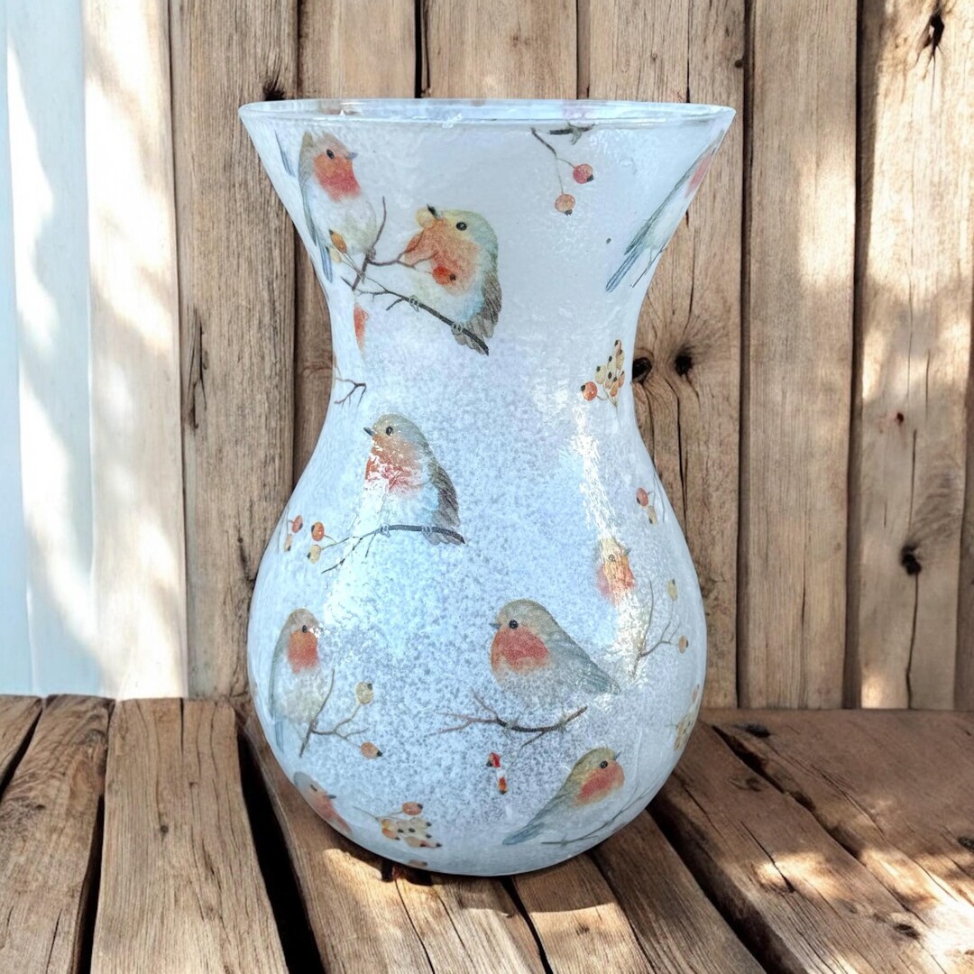 Bouquet Vase, Robin Vase, Glass Vase, Pretty Vase, Vase for Flowers ...