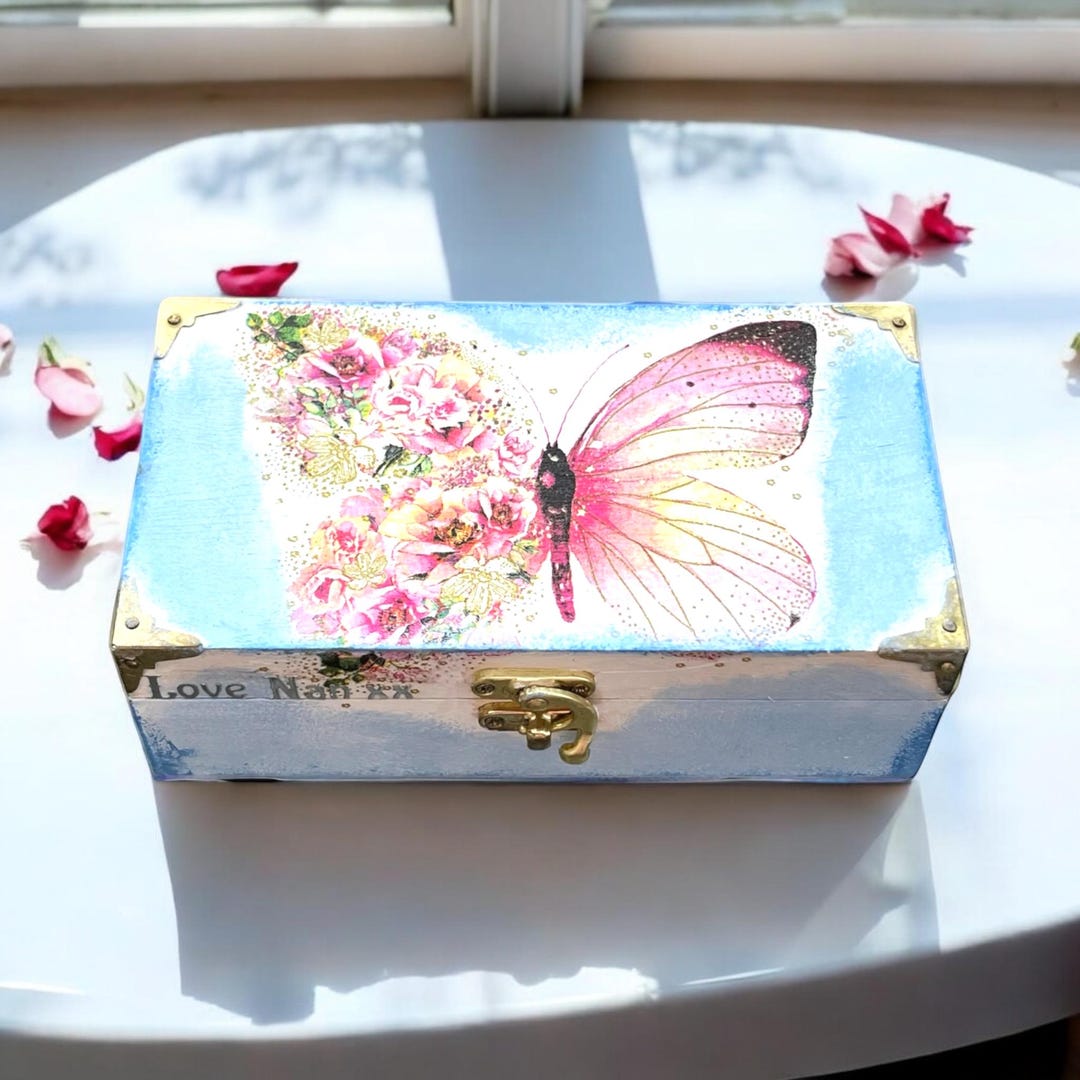 Butterfly Trinket Box, Wooden Trinket Box, Jewellery Box, Colourful ...
