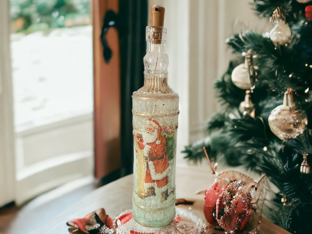 Vintage Santa Light-up Bottle Festive Christmas Decor, Handcrafted ...