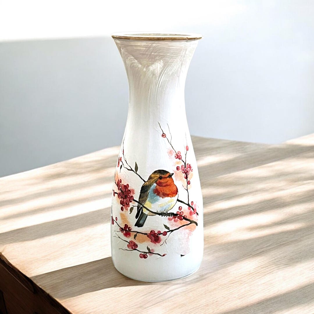 Tall Vase, Robin Vases, Vase for Flowers, Vase for Mum, Robins Appear ...