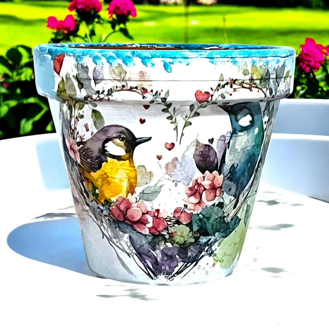 Bird Plant Pot, Plant Pot & Saucer, Terracotta Plant Pot, Love Bird ...