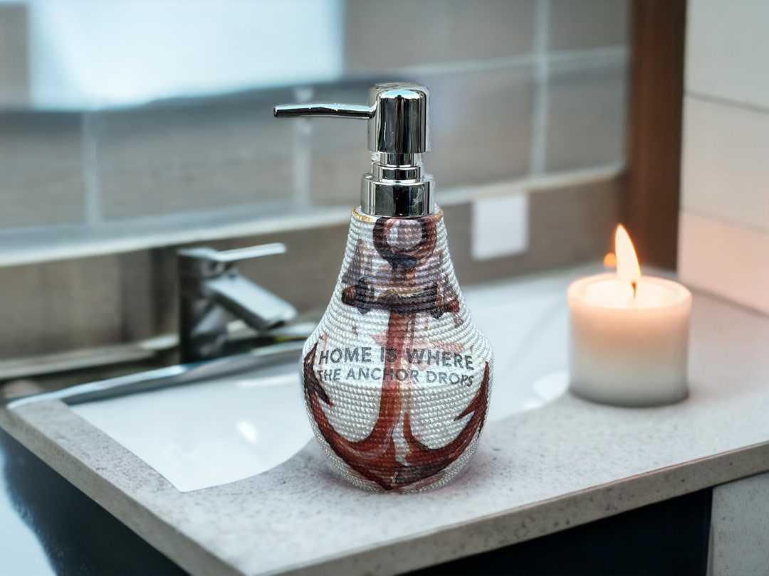 Rope Effect Anchor Soap Dispenser | Nautical Bathroom Decor | Ceramic ...