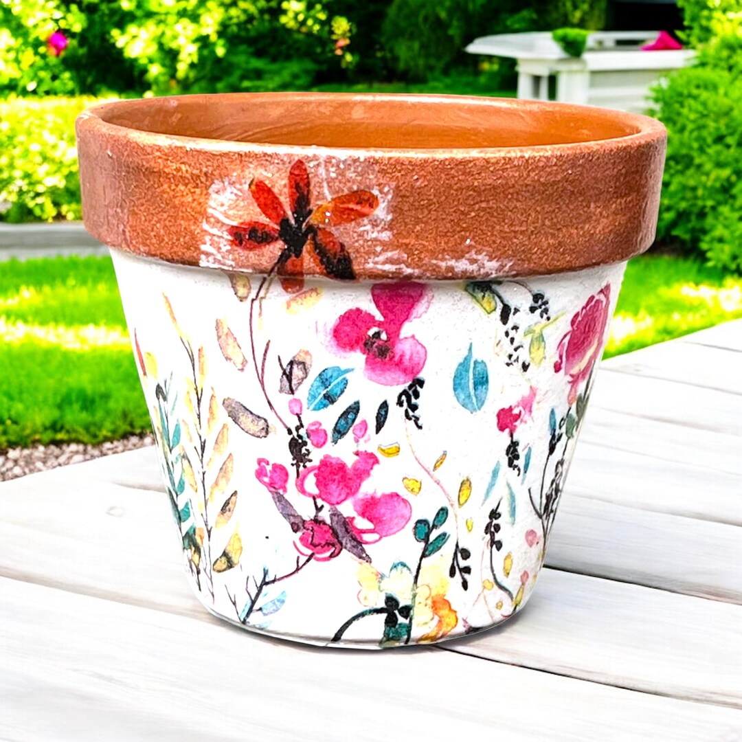 Floral Plant Pot, Terracotta Plant Pot, Plant Pot With Drainage Hole ...