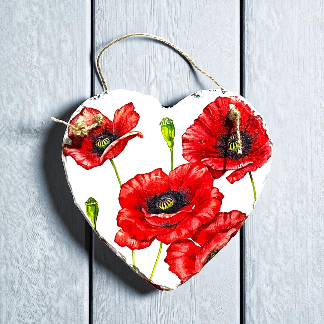 Poppy Slate Heart, Slate Heart, Poppy Decor, Poppy Gifts, Red Poppy ...