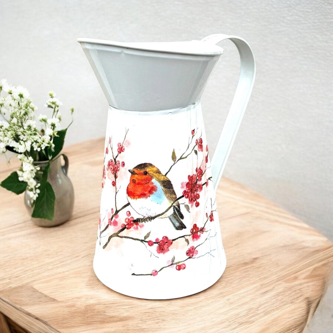 Metal Jug Vase, Wedding Decor, Farmhouse Decor, Robin Gift, Mothers Day ...