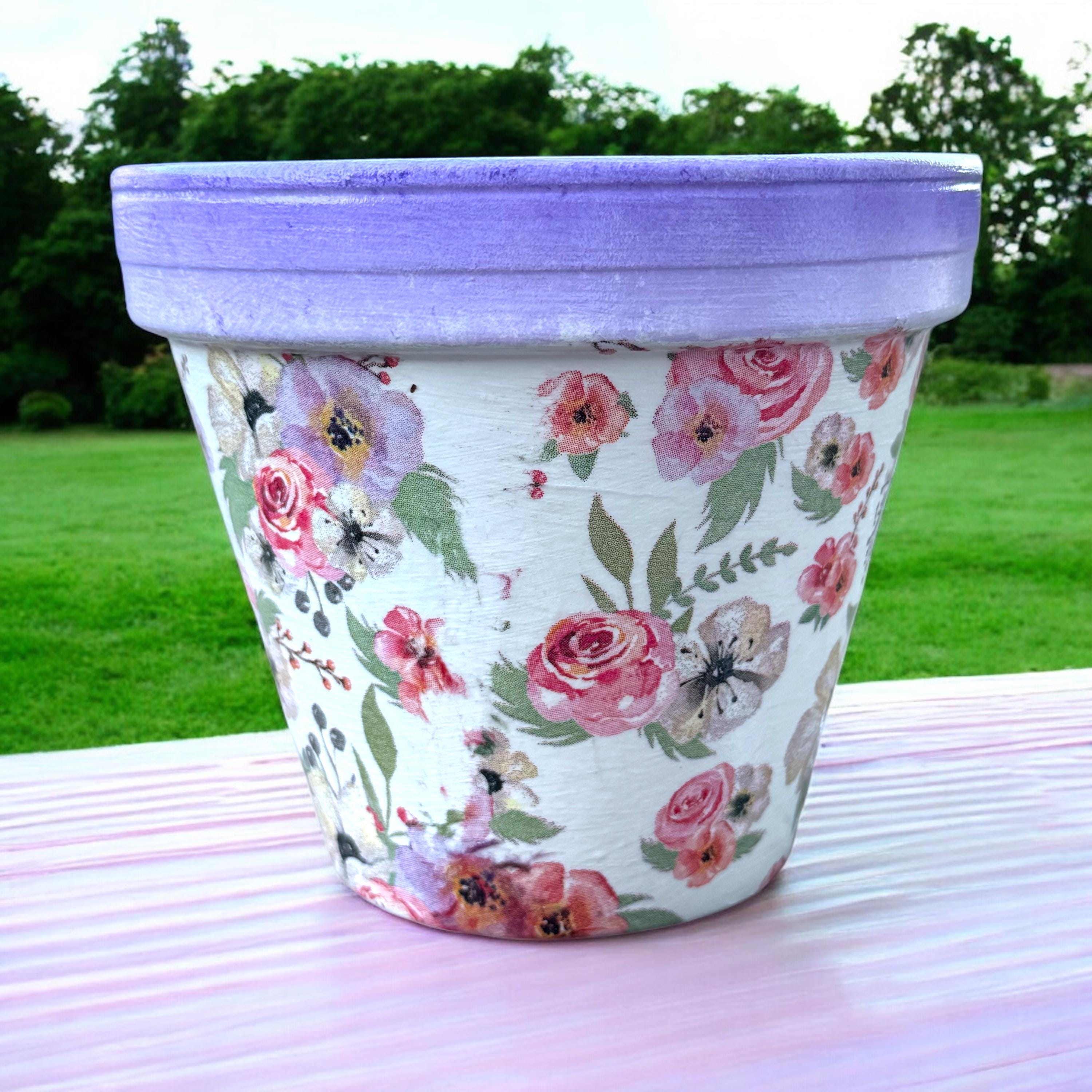 Rose Plant Pot, Floral Plant Pot, Floral Planter, Plant Pot With ...
