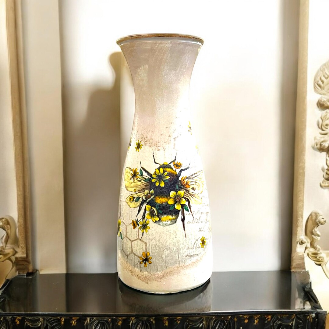 Tall Vase, Glass Vase, Bee Vase, Honeybee Decor, Bee Gifts, Vase for Flowers, Unique Vases, Gift ...