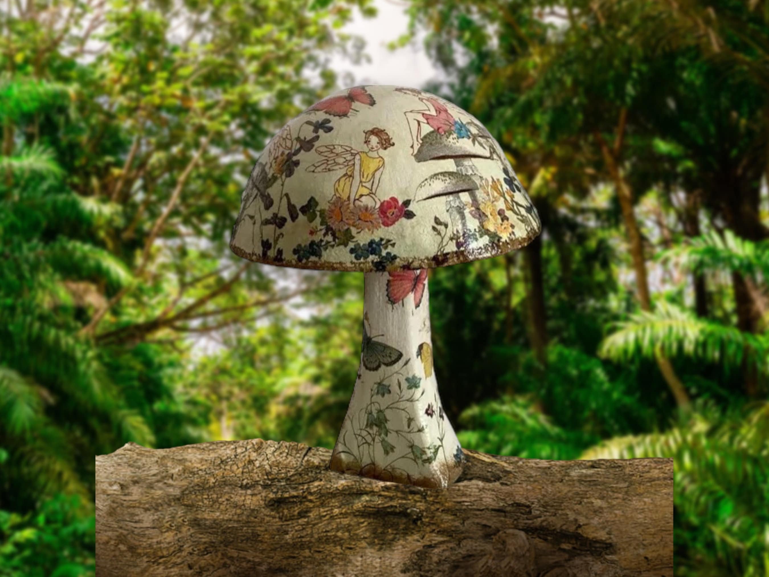 Enchanting Wooden Toadstool With Fairy Design A Whimsical Delight - Etsy UK