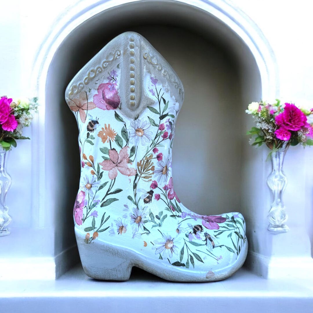 Cowboy Boot Vase, Floral Cowboy Boots, Vintage Floral Vases, Unique ...